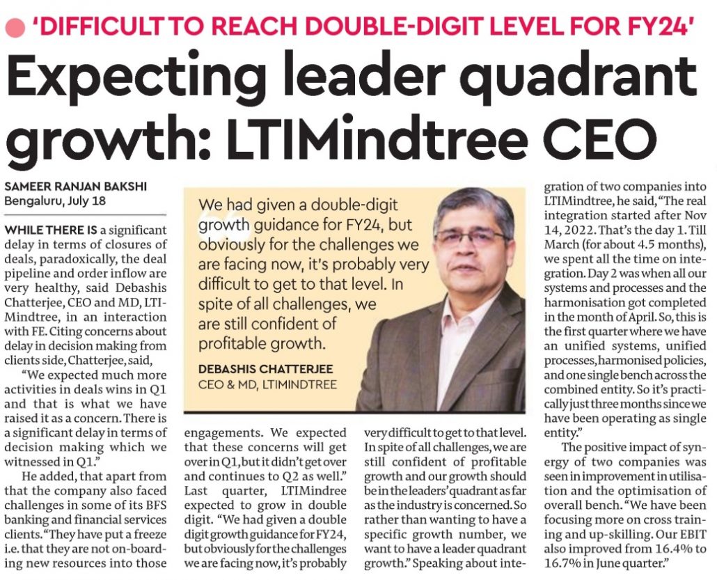 Expecting leader quadrant growth: LTIMindtree CEO